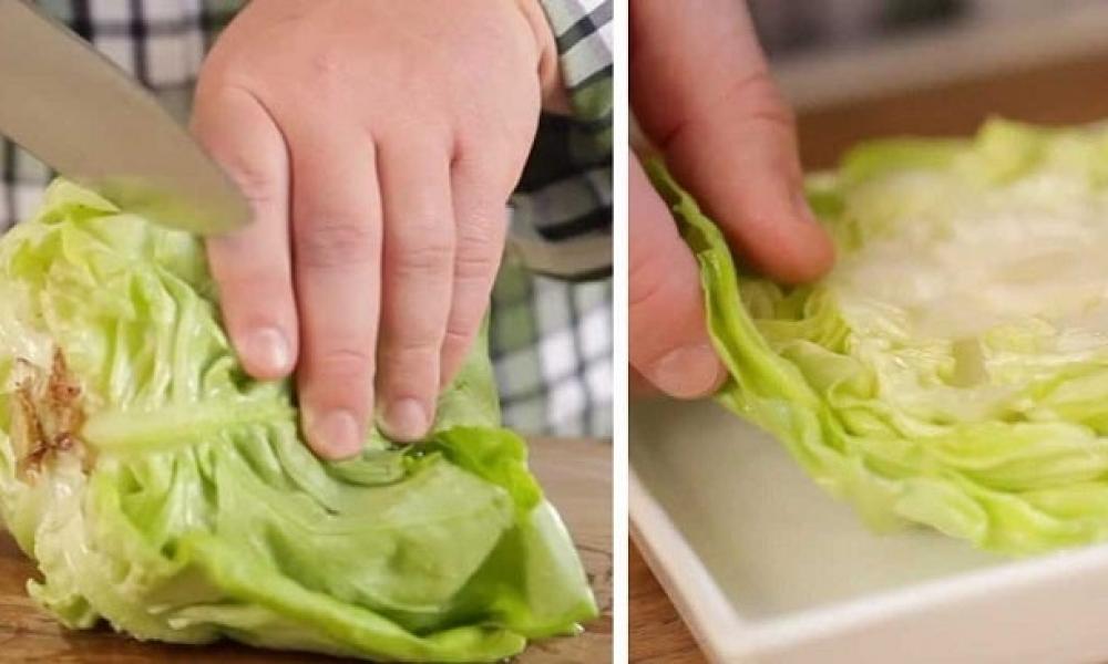 Αφαιρεί τη καρδιά ενός μαρουλιού και την τοποθετεί μέσα σε νερό…Μια ...