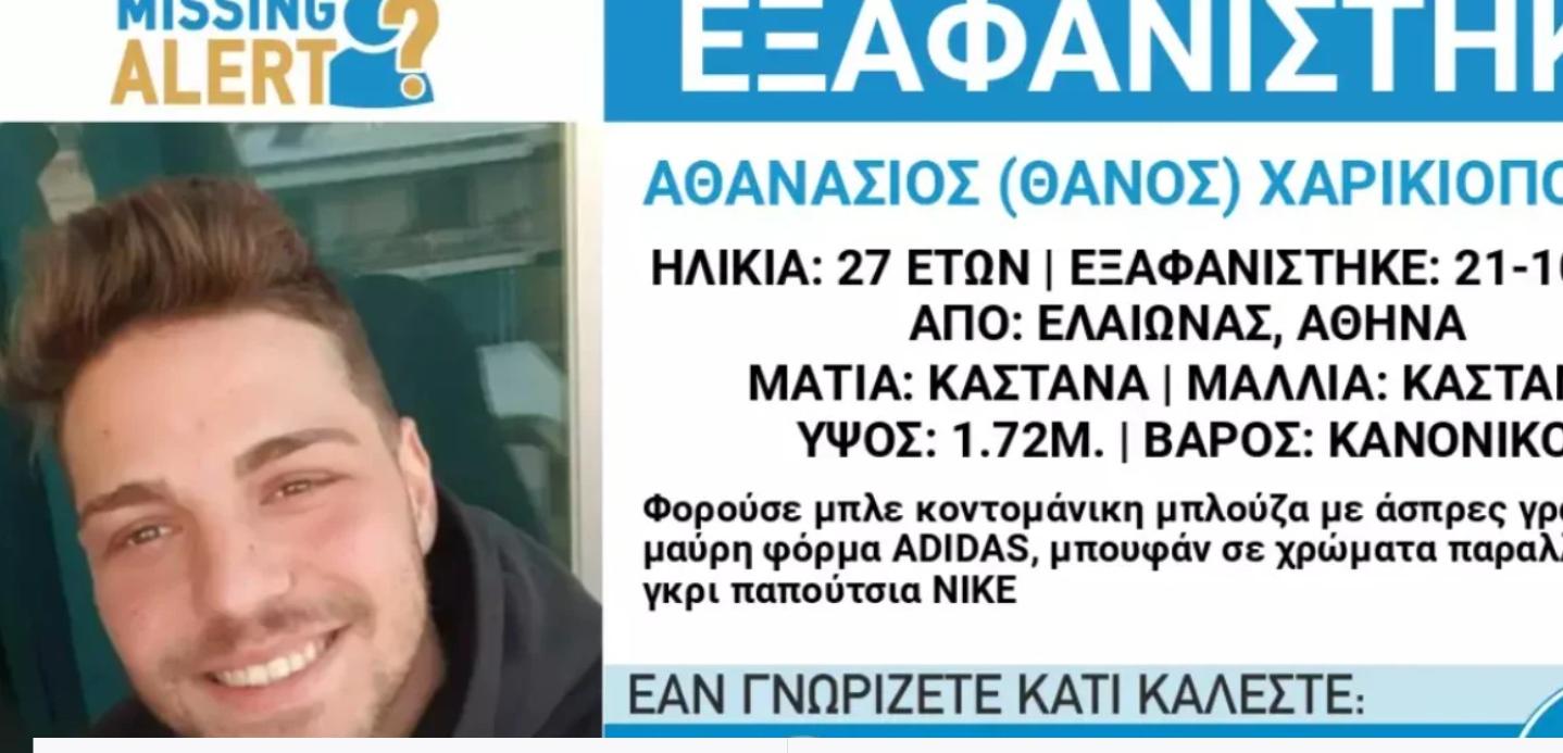Missing Alert: Συναγερμός στην Αθήνα για τον 27χρονο Θάνο Ζαρικιόπουλο ...